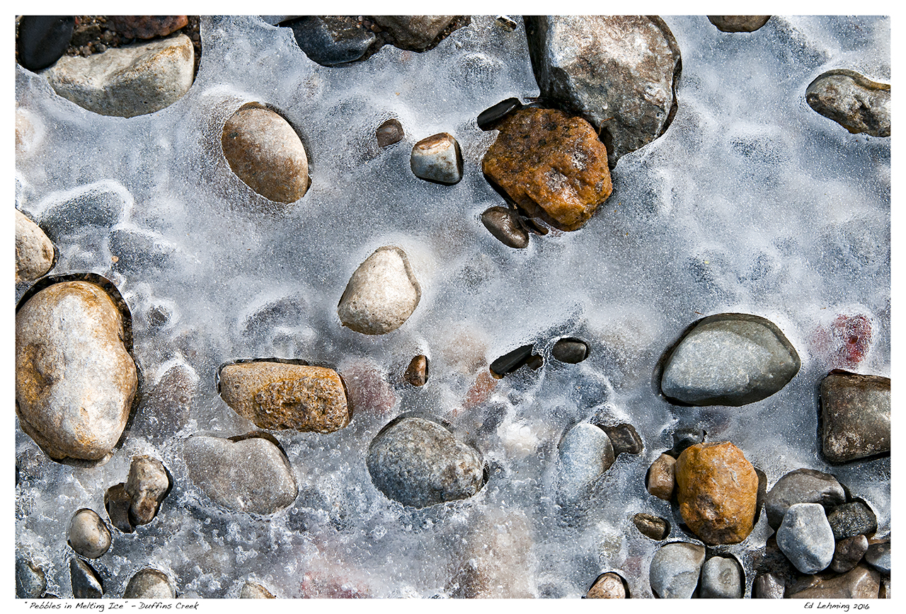 “Pebbles in Melting Ice” – Duffins Creek | Ed Lehming Photography